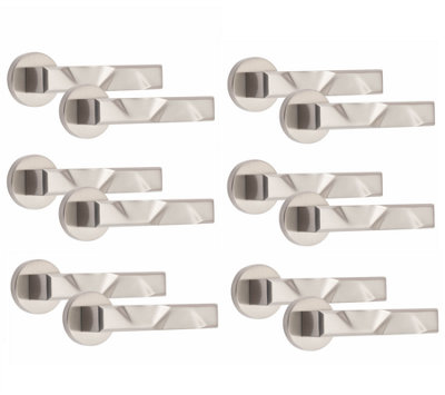 6 Pair Nova Design Door Handles Round Rose Satin Nickel Finish