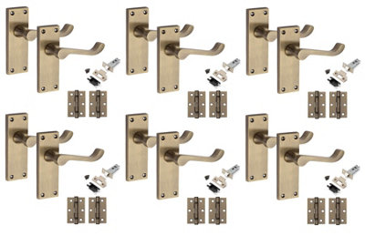 6 Pairs Victorian Scroll Latch Internal Door Handle Antique Brass 120 x ...