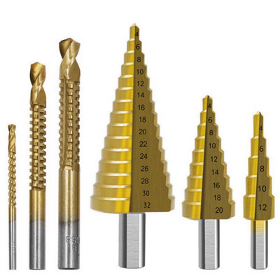 6 pcs HSS TiN step drill set cone drill shell drill cone drill metal ...