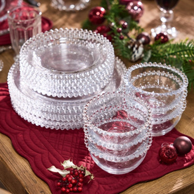 6 Person Bella Perle 18 Piece Dinner Plate, Side Plate & Bowl Glass ...