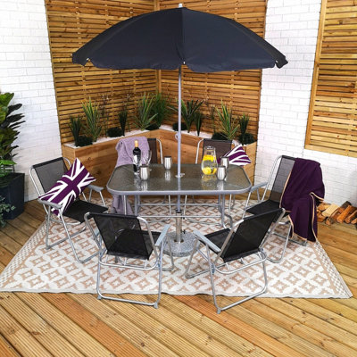 6 Person Garden Furniture Patio Set Table 6 Chairs Parasol