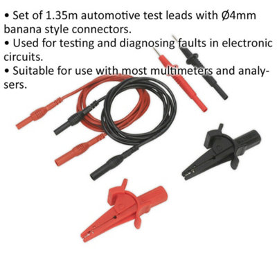 6 Piece Automotive Test Lead and Crocodile Clip Set for Circuit Diagnosis