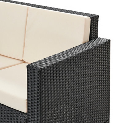 6 Piece Black Rattan Sofa Garden Lounge Set Black Glass Topped Coffee ...