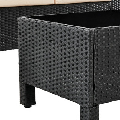 6 Piece Black Rattan Sofa Garden Lounge Set Black Glass Topped Coffee ...