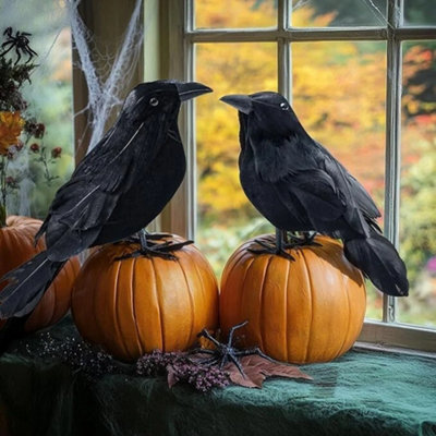 6 Piece Black Raven Set Fake Crows for Halloween and Hunting Decoration