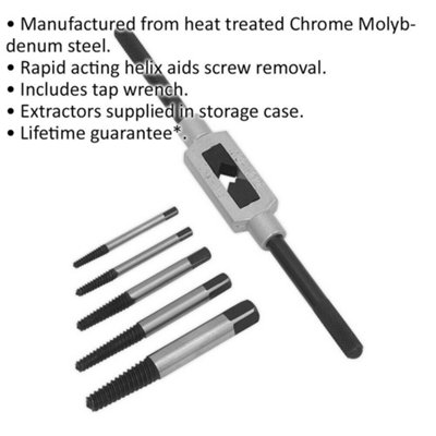 6 Piece Helix Type Screw Extractor Set - Tap Wrench - Alloy Steel ...