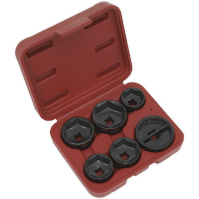 6 Piece Low Profile Oil Filter Cap Wrench Set with Storage Case