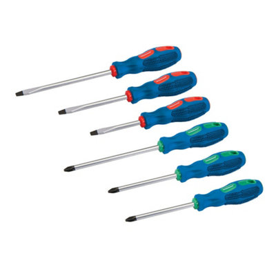 6 Piece Screwdriver Set Colour Coded Soft Grip Handles Pozi & Slotted ...