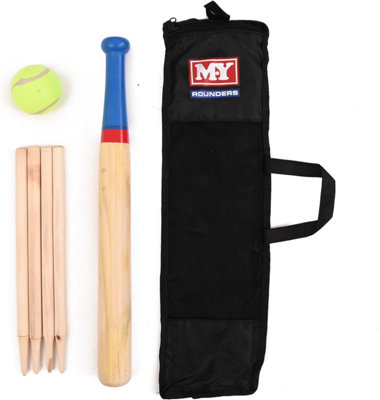 6 Piece Wooden Rounders Set & Carry Bag Outdoor Games | DIY at B&Q