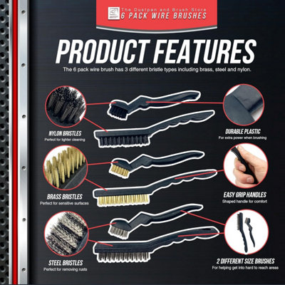6 Pieces Small Wire Brush Set - Steel, Brass, Nylon and Mini Wire Brush