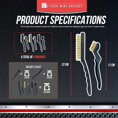 6 Pieces Small Wire Brush Set - Steel, Brass, Nylon and Mini Wire Brush