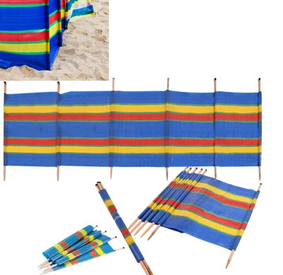 6 Pole Wooden Windbreak Beach Camping Windbreaker Sun Wind Shelter ...