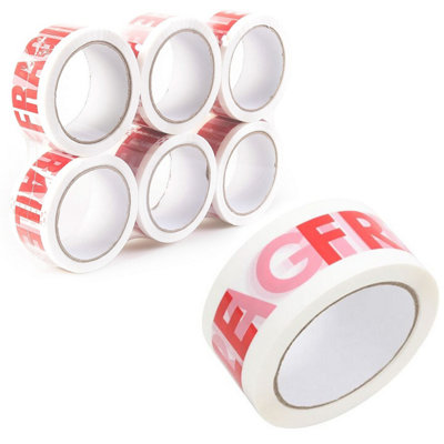 6 Rolls 50mm x 66m Printed Fragile Tape Easy Tear Water Resistant ...
