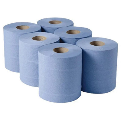6 Rolls Multipurpose Blue 2ply Embossed Centrefeed Cleaning Rolls