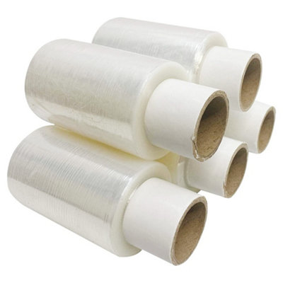 6 Rolls Of Clear 100mm x 150m Mini Stretch Shrink Wrap Handy Sized 17mu ...