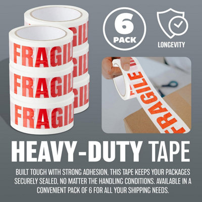 6 Rolls Of Fragile Strong Packing Parcel Tape 48mm X 50m Sellotape ...