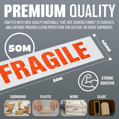 6 Rolls Of Fragile Strong Packing Parcel Tape 48mm X 50m Sellotape ...
