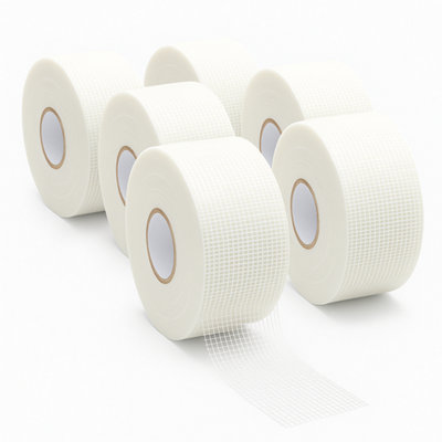 6 Rolls Plasterers Scrim Tape 50mm x 90m White Self Adhesive Fibre ...