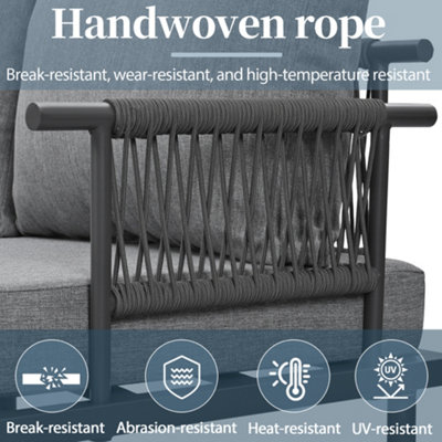 6 Seater Garden Furniture Set Rope Garden Sofa Set with Glass Coffee ...