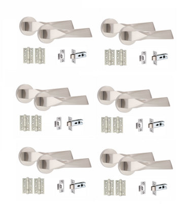 6 Set Aura Design Internal Door Handles Satin Nickel Finish with 2.5 ...