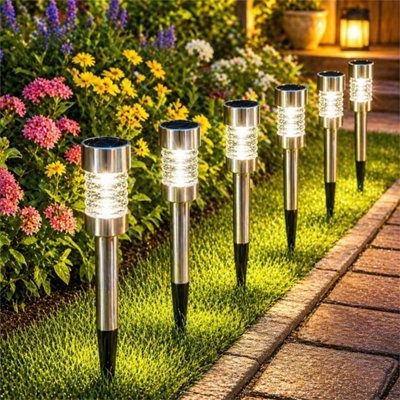 6 Solar Glass Stake Lights Outdoor Garden Pathway Lamp
