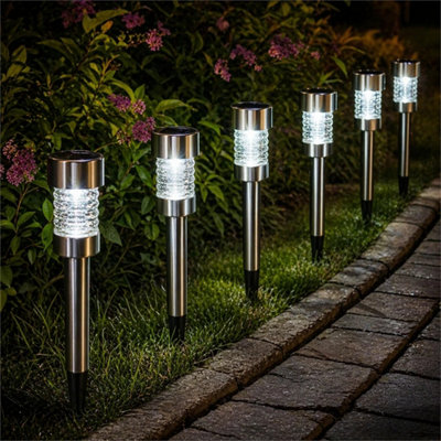 6 Solar Glass Stake Lights Outdoor Garden Pathway Lamp