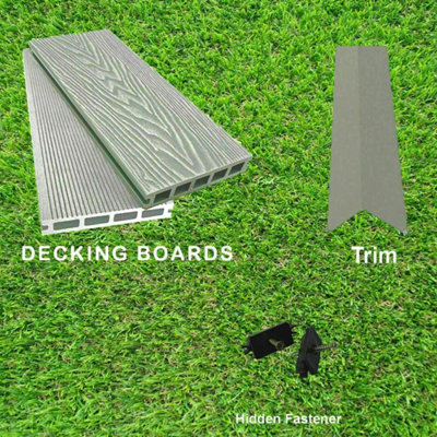 6 SQ Meters Ash Grey Composite Woodgrain Decking Kit 2.2M Boards | DIY ...