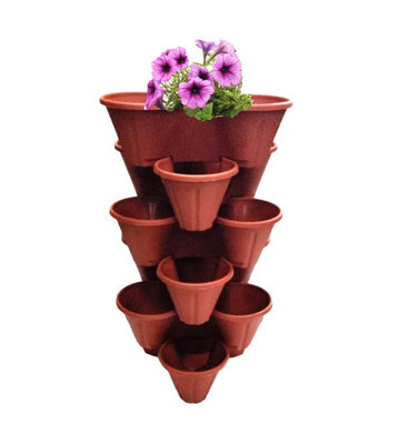 6 Terracotta Strawberry Trio Planter Flower Pot Stackable Plastic Patio ...