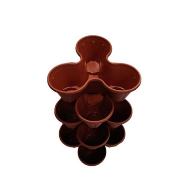 6 Terracotta Strawberry Trio Planter Flower Pot Stackable Plastic Patio ...