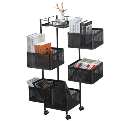 6 Tier Black Storage Rack Kitchen Bathroom Rotating Serving Trolley ...
