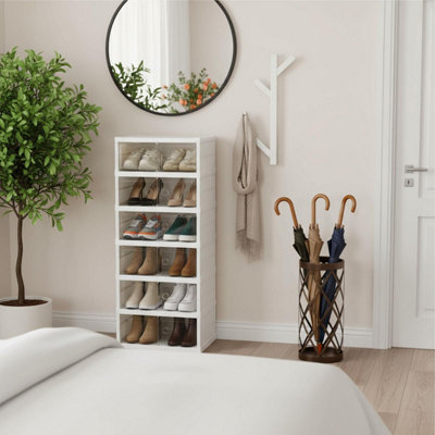 6 Tier Double Shoe Storage Organiser Box Foldable and Stackable Clear ...