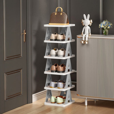 6-Tier Foldable Plastic Shoe Rack in Grey for Home