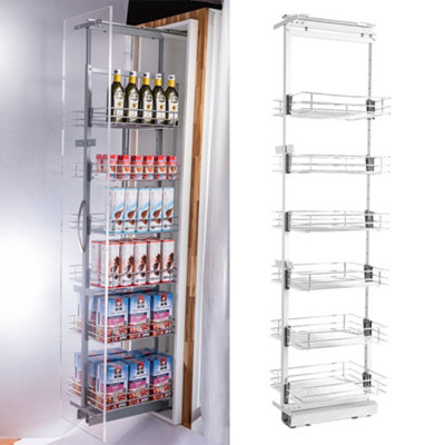 6 Tier Silver Tall and Narrow Metal Kitchen Pull Out Larder Storage ...