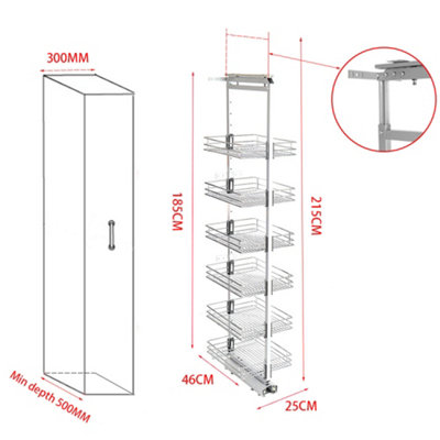 6 Tier Silver Tall and Narrow Metal Kitchen Pull Out Larder Storage ...