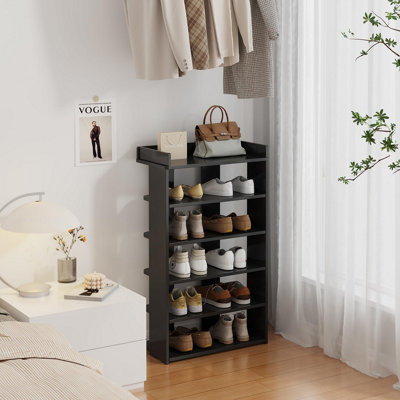 6-Tier Vertical Shoe Rack, Wooden Tall Double Shoe Rack - Black at B&Q