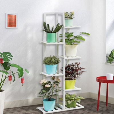 6-Tier White Multi-Tiered Display Rack Wooden Plant Stand Ideal for ...