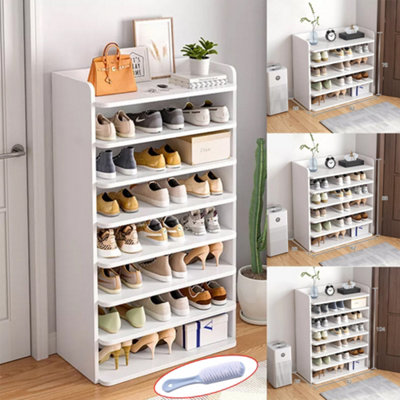 6 Tier White Wooden Hallway Shoe Rack Open Shelves Shoe Cabinet Storage ...