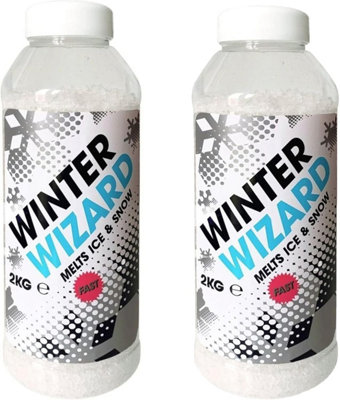6 Tubs 2kg Winter Wizard Ice & Snow De-Icer White Grit Salt for Roads ...