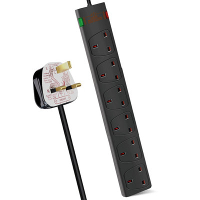 6 Way Socket with Cable 3G1.25,2M,Black,with Power Indicater,Child ...