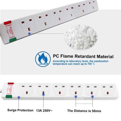 6 Way Socket with Cable 3G1.25,3M,White,with Power Indicater,Child ...