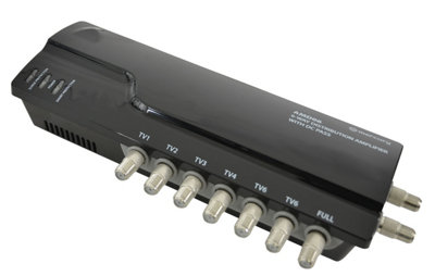 6 Way TV Aerial Distribution Amplifier Splitter Booster F type Coaxial DC Bypass & 5G Filter ...