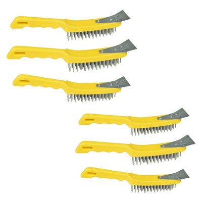 6 Wire Cleaning Brush 5 Row Steel Bristles with Plastic Handle and End ...