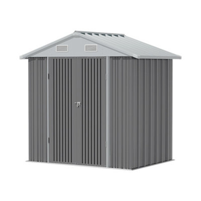 6 x 4 ft Apex Metal Shed Garden Storage Shed with Double Door,Grey