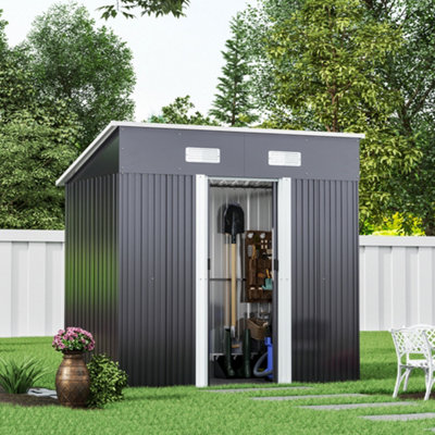 6 x 4 ft Pent Metal Garden Shed Outdoor Tool Storage Shed with Base ...