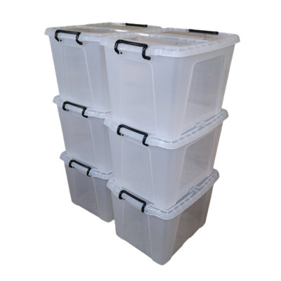 6 x 40L Smart Storage Box, Clear with Clear Extra Strong Lid, Stackable ...