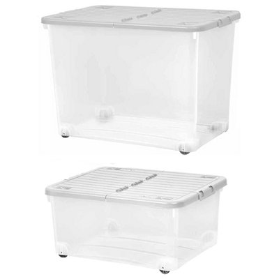6 x 45L Clear Plastic Stackable Wheeled Storage Containers With Folding ...