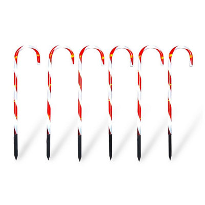 6 x Battery Powered Christmas Candy Cane LED Stake Lights - Festive ...