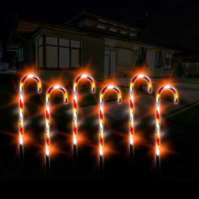 6 x Battery Powered Christmas Candy Cane LED Stake Lights - Festive ...