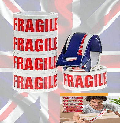 6 x FRAGILE Packaging Tape Rolls - 48mm x 66m for Secure Shipments
