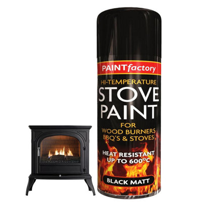 6 x Heat Resistant 400ml Matt Black Spray For Wood Burners, BBQ & Stoves